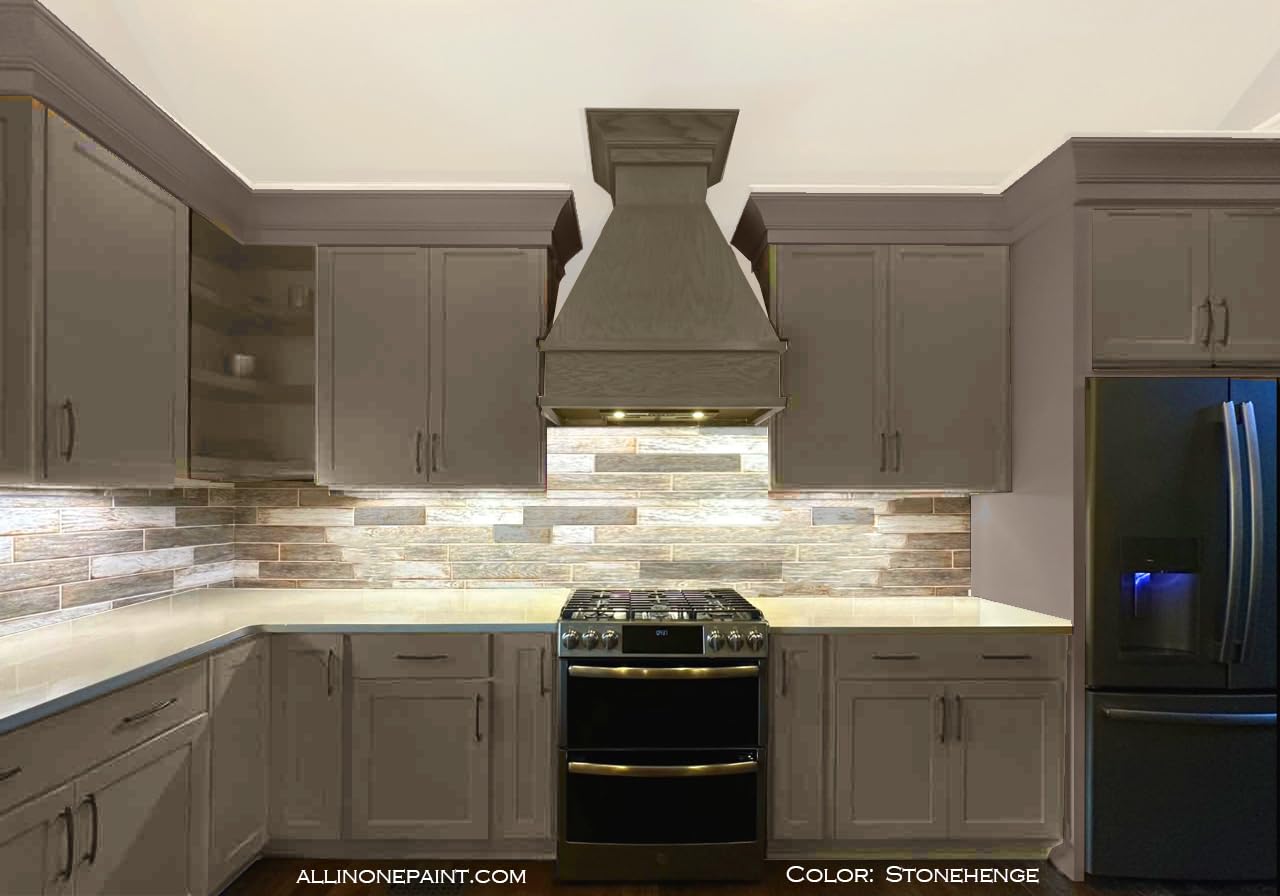 ALL-IN-ONE Paint, Durable cabinet and furniture paint. Built in primer and top coat, no sanding needed. Includes our 30 featured color card - Stonehenge, Quart