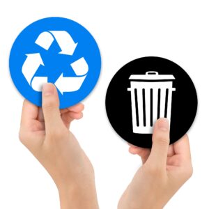 Recycle and Trash Logo Stickers 4 Pack - 4in Circle - for Metal or Plastic Garbage cans, and Bins - Indoor & Outdoor - Laminated and UV Protected Premium Decal (Blue, Small)