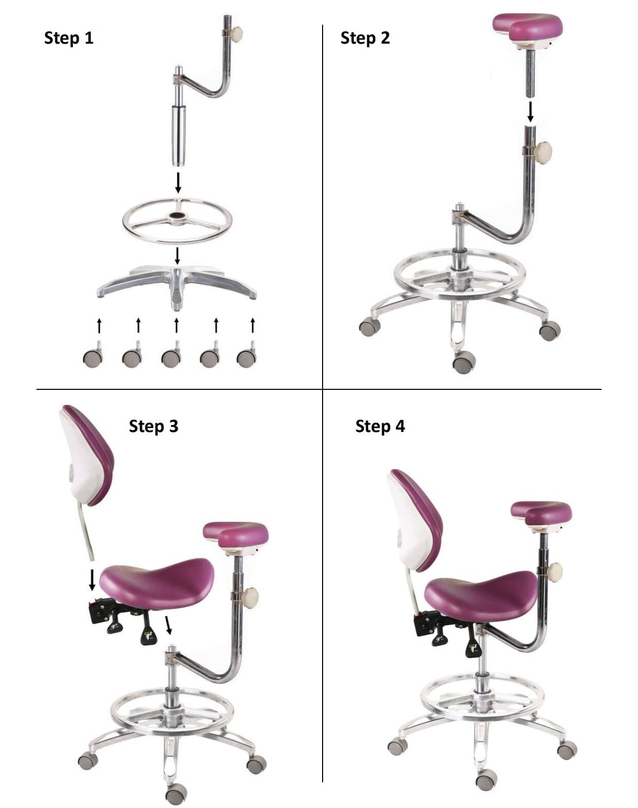 BoNew Dental Stool Assistant Stool Dental Assistant Chair with Armrest PU Leather Height Adjustable