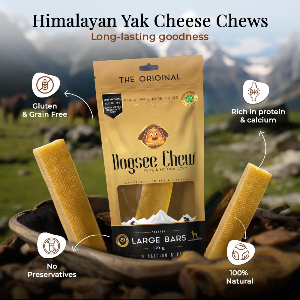 Dogsee Chew Dog Dental Chews | Long Lasting Dog Chews for Large Dogs | Yak Cheese Flavored Himalayan Dog Chew That Will Lower The Chances of Plaque and Tartar Growth | 1 Bar