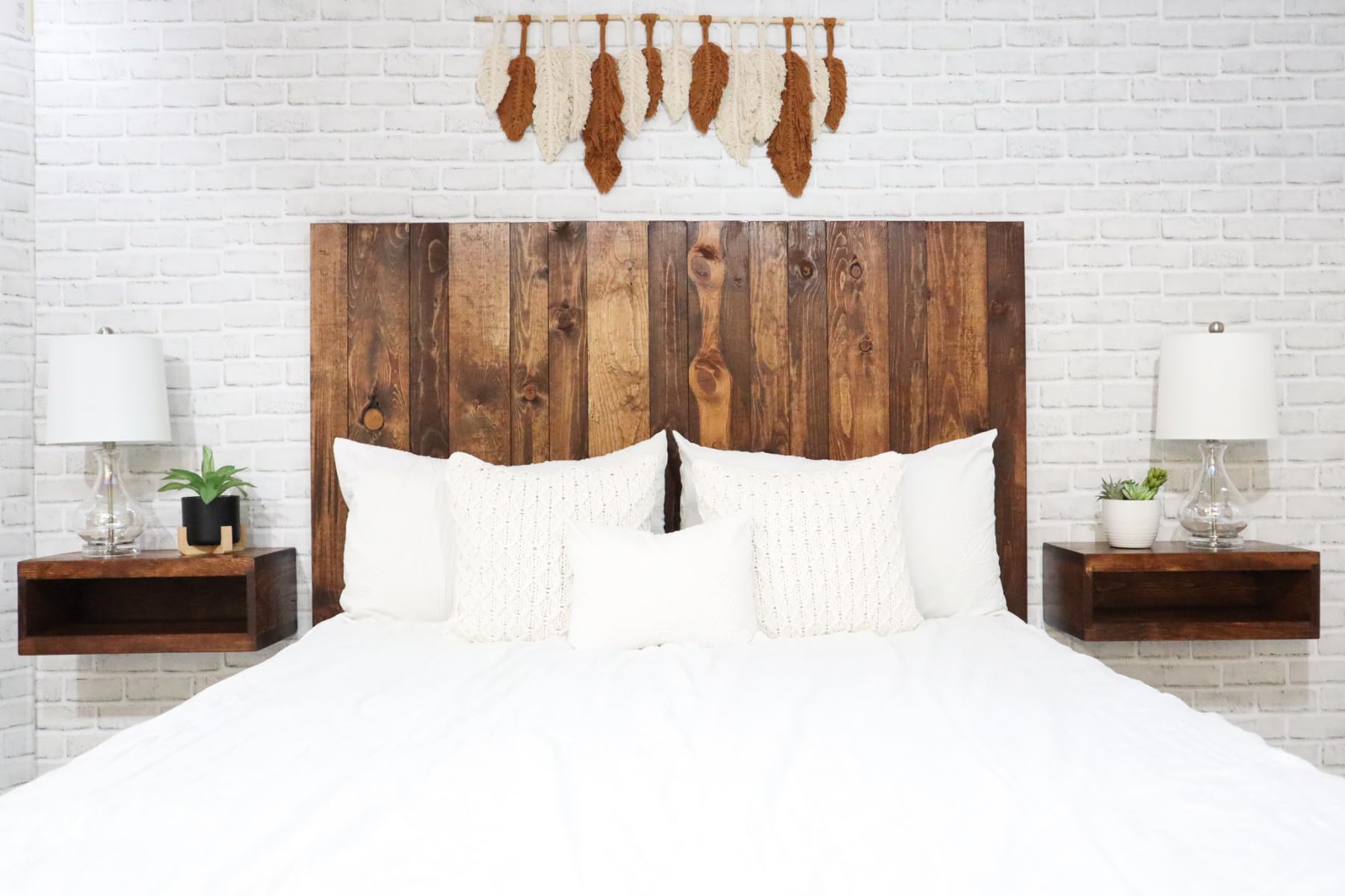 Barn Walls Solid Wood King Size Headboard, Foxy Brown Stain with Smooth Natural Wood Grain Variation, Handcrafted Head Board Wall-Mounted Panels, Rustic Modern Bedroom, Built to Last