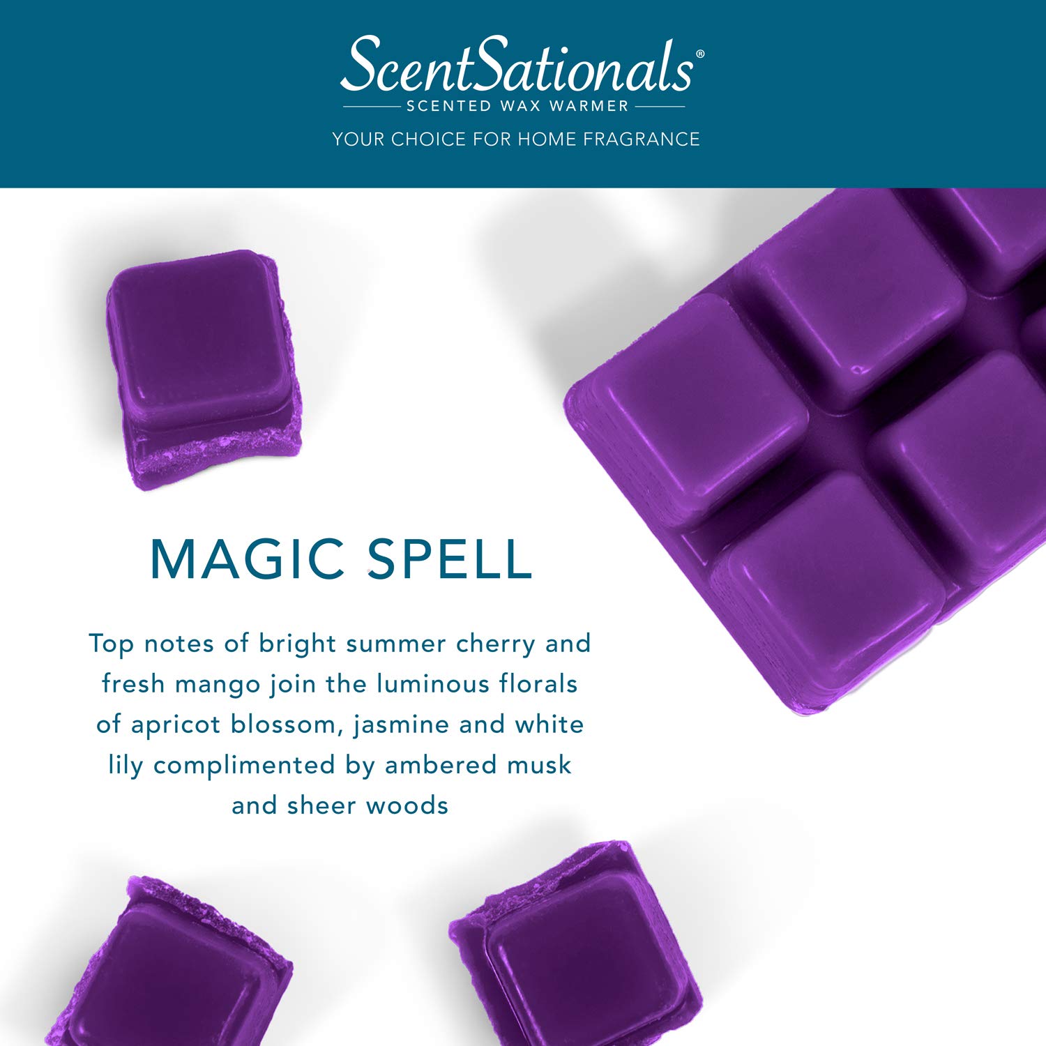 Scentsationals Wax Melts, Wax Cubes Strong Scent - Magic Spell - Long Lasting Scented Wax Melts for Warmer, 2.5 oz (6 Cubes)