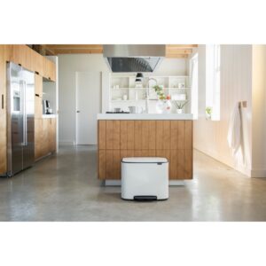 Brabantia Bo Step-On Pedal Trash Can - 3 + 6 Gal Inner Buckets (White) Waste/Recycling Garbage Can, Removable Compartments + Free Bags