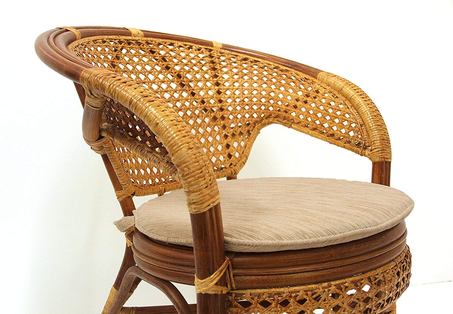 Set of 2 Pelangi Handmade Rattan Dining Wicker Chairs Colonial Color w/Cushion