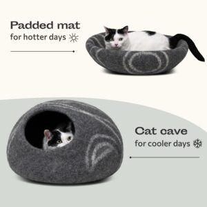 MEOWFIA Cat Cave – Premium Felt Cat Bed for Indoor Cats, Handmade 100% Merino Wool (Dark Shades) (Medium, Dark Grey)