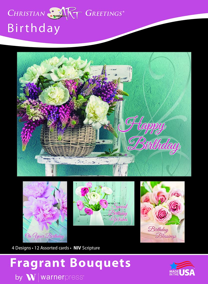 Fragrant Bouquets - Birthday Greeting Cards - NIV Scripture - (Box of 12)