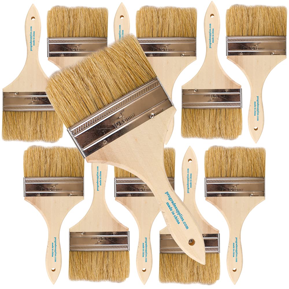 Pro Grade - Chip Paint Brushes - 12 Ea 4 Inch Chip Paint Brush Light Brown