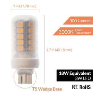 Newhouse Lighting T5-3018-4 LED Bulb, 3W (18W Equivalent) T5 Halogen Replacement Lights, 300 Lumens, 12V, 3000K, White, 4-Pack