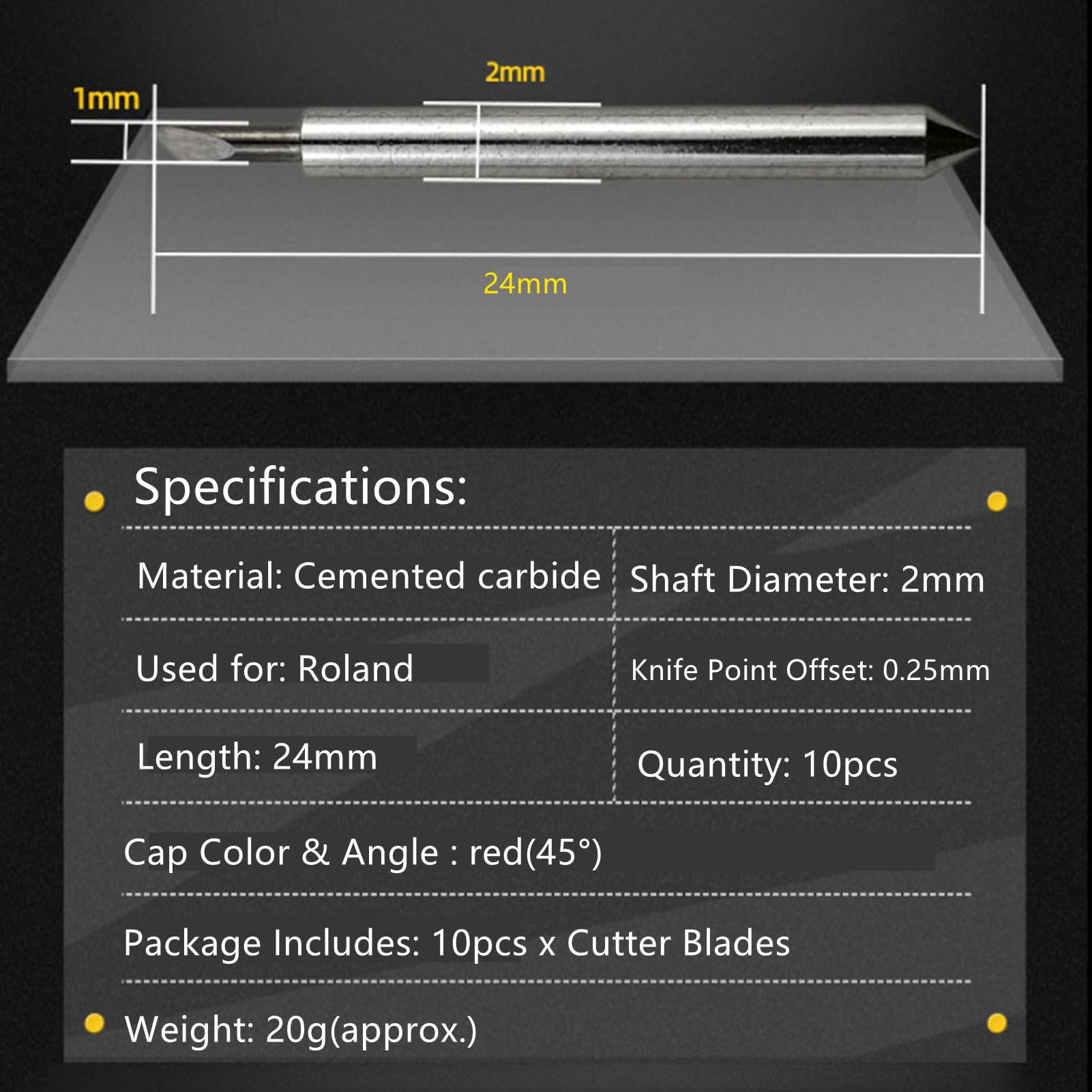 10Pcs Cutting Knife 30/45/60 Degree Plotter Cutter Blades Cemented Carbide GCC Cutter Cutting Plotter Blade Replacement Cutter Blades(60°)