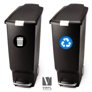 Recycle and Trash Logo Stickers 4 Pack - 4in Circle - for Metal or Plastic Garbage cans, and Bins - Indoor & Outdoor - Laminated and UV Protected Premium Decal (Blue, Small)