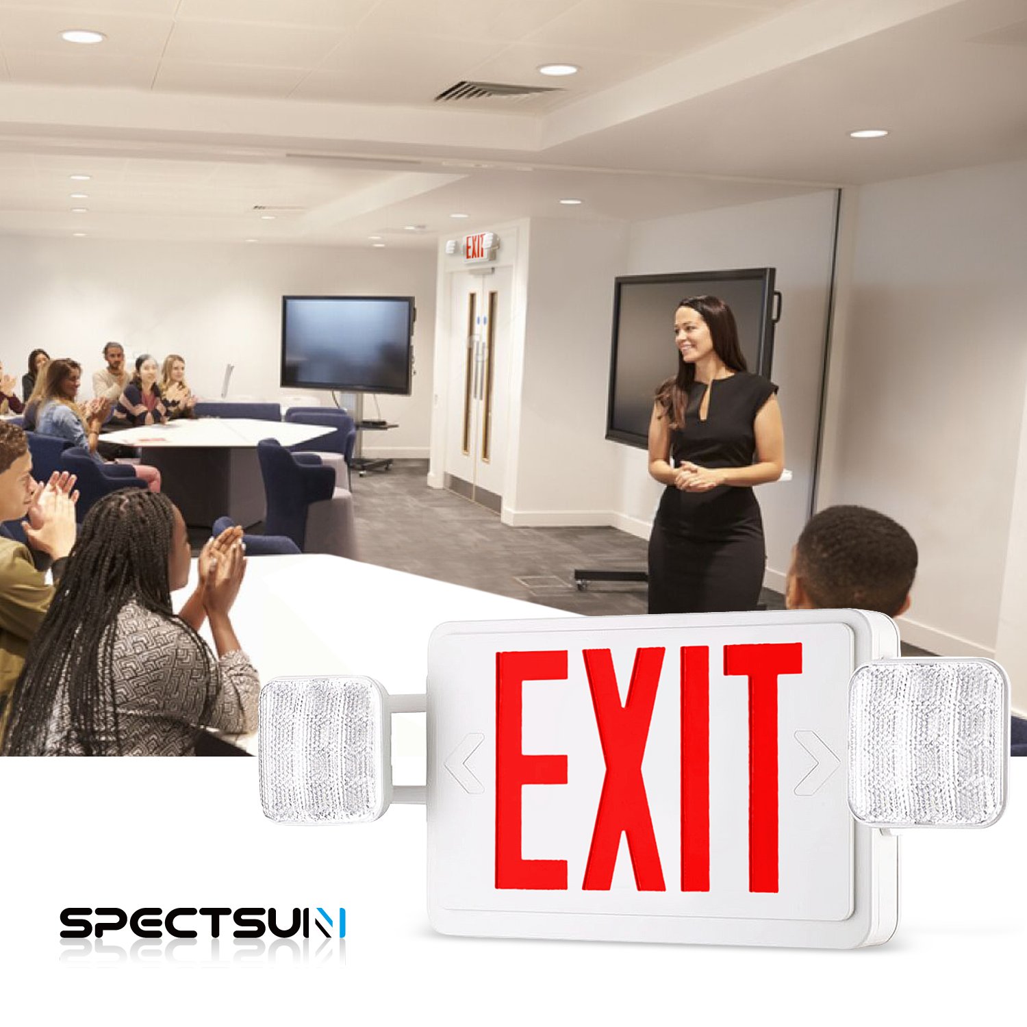 SPECTSUN Exit Sign with Emergency Light, Red Emergency Exit Lights with Battery Backup - 1 Pack, Exit Emergency Light Combo/Exit Sign with Emergency Light/Emergency Exit Light/Emergency Led Light