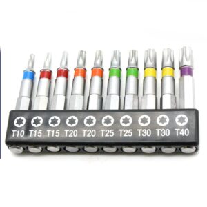 TEMO 10 pc Color Coded T10-T40 6 point Torx Impact Ready 2 Inch Long Screwdriver Insert Bit Set