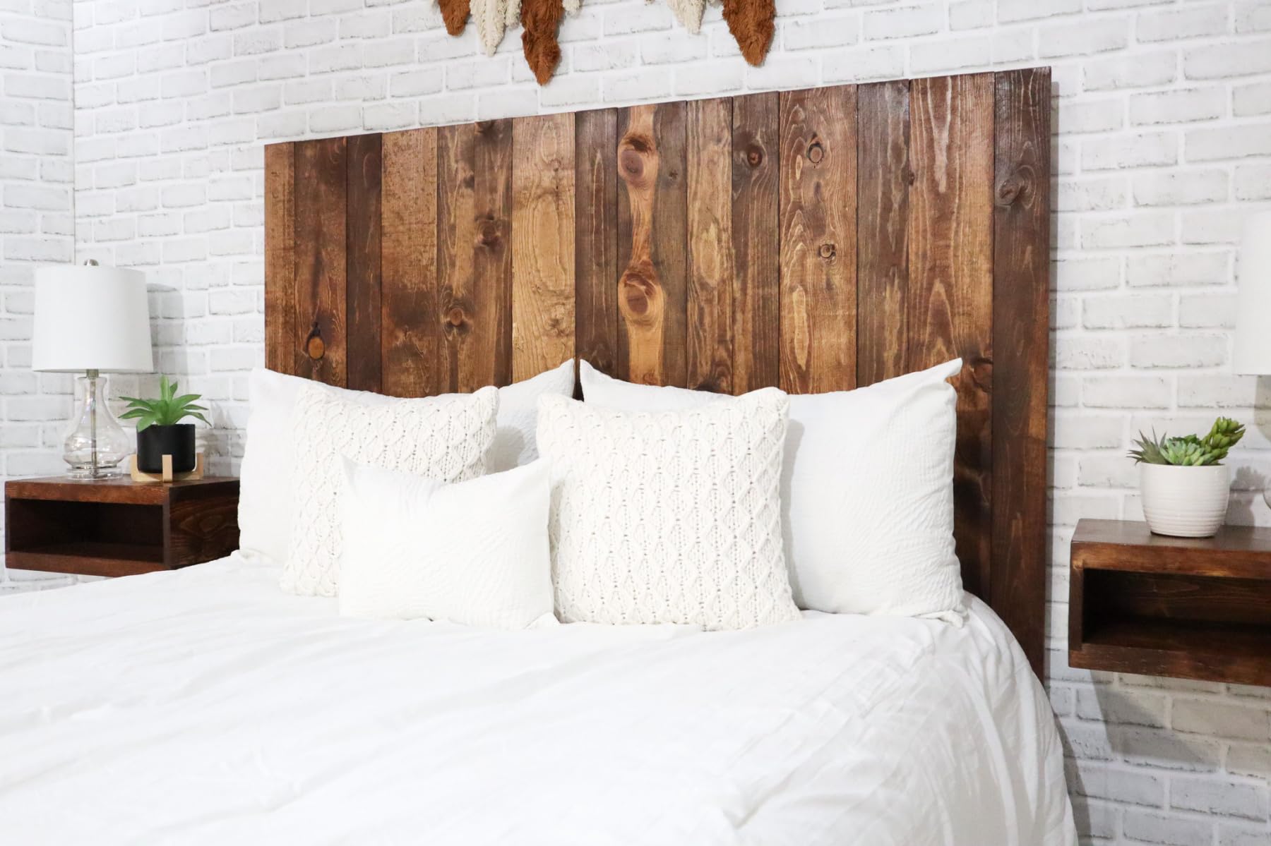 Barn Walls Solid Wood King Size Headboard, Foxy Brown Stain with Smooth Natural Wood Grain Variation, Handcrafted Head Board Wall-Mounted Panels, Rustic Modern Bedroom, Built to Last