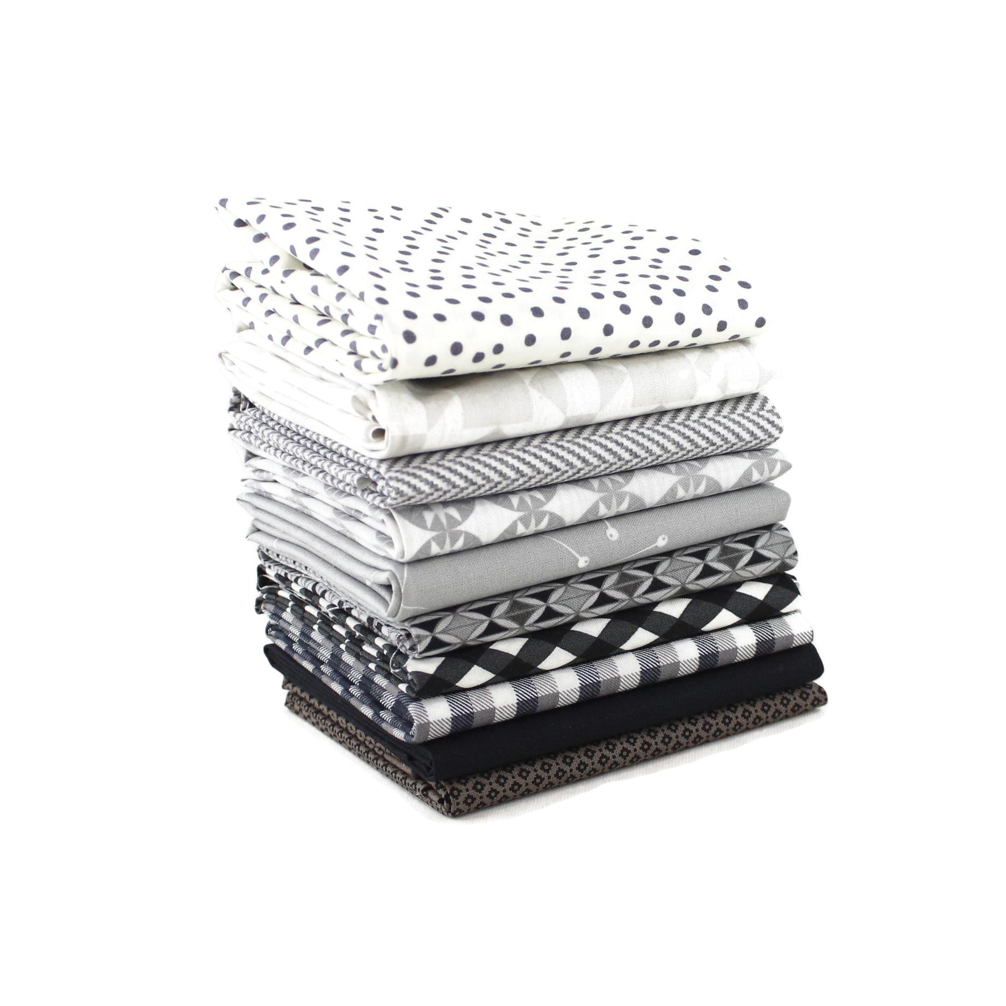 Black, White and Grey Fat Quarter Bundle (10 pcs) - Mixed Designers - Southern Fabric 18 x 21 inches (45.72cm x 53.34cm) Fabric cuts DIY Quilt Fabric