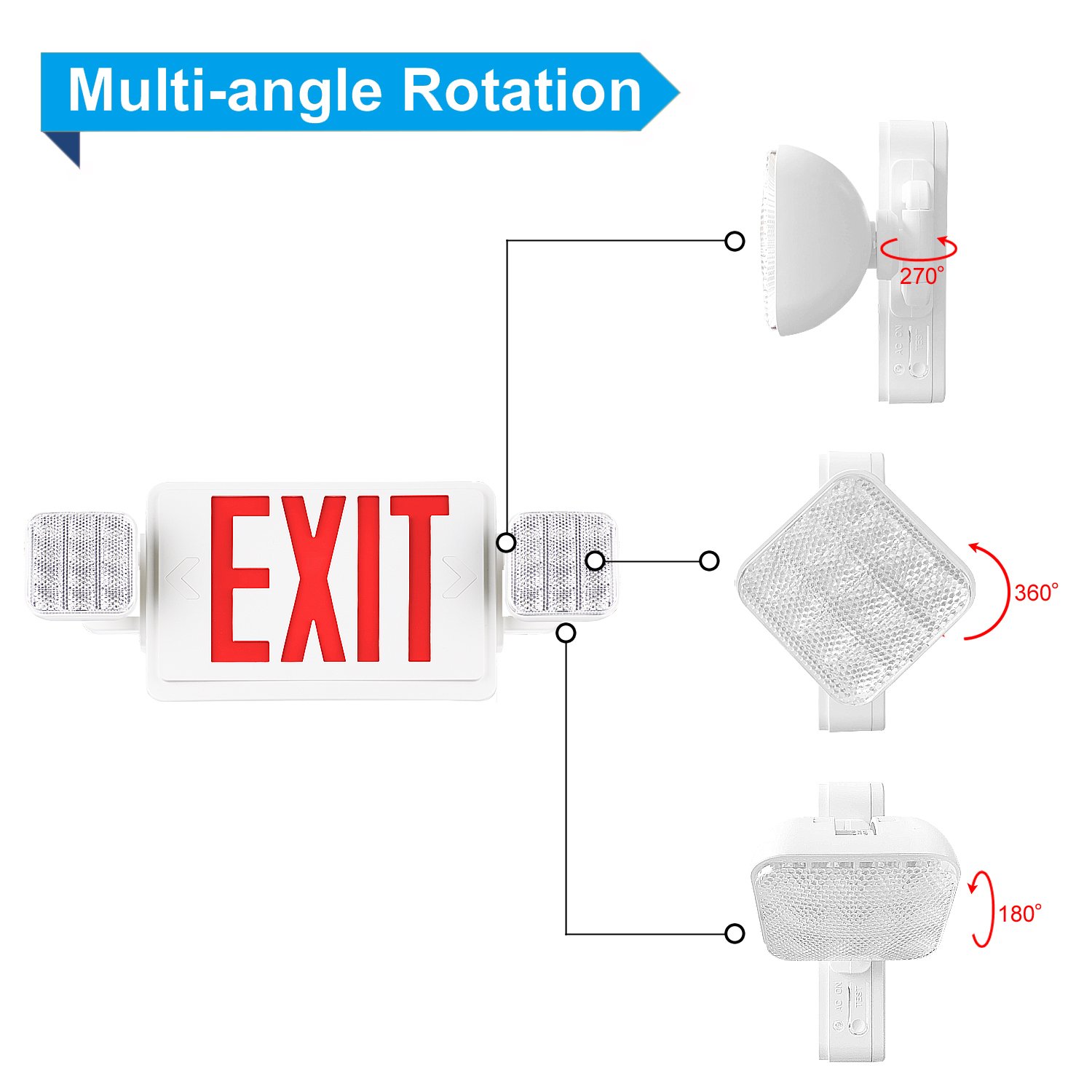 SPECTSUN Exit Sign with Emergency Light, Red Emergency Exit Lights with Battery Backup - 1 Pack, Exit Emergency Light Combo/Exit Sign with Emergency Light/Emergency Exit Light/Emergency Led Light