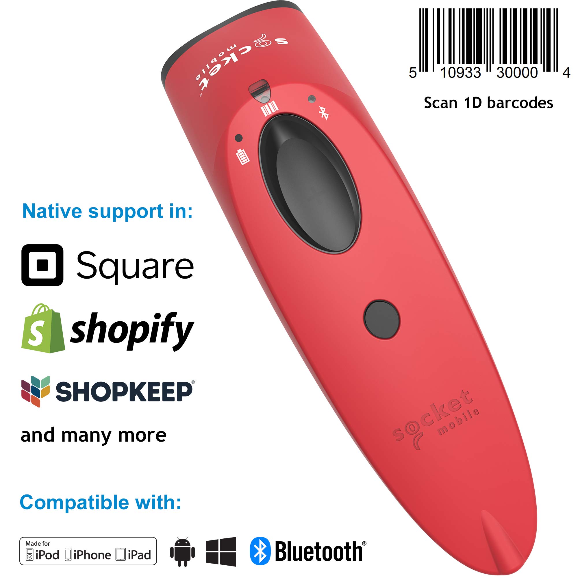 SocketScan S730, 1D Laser Barcode Scanner, Red