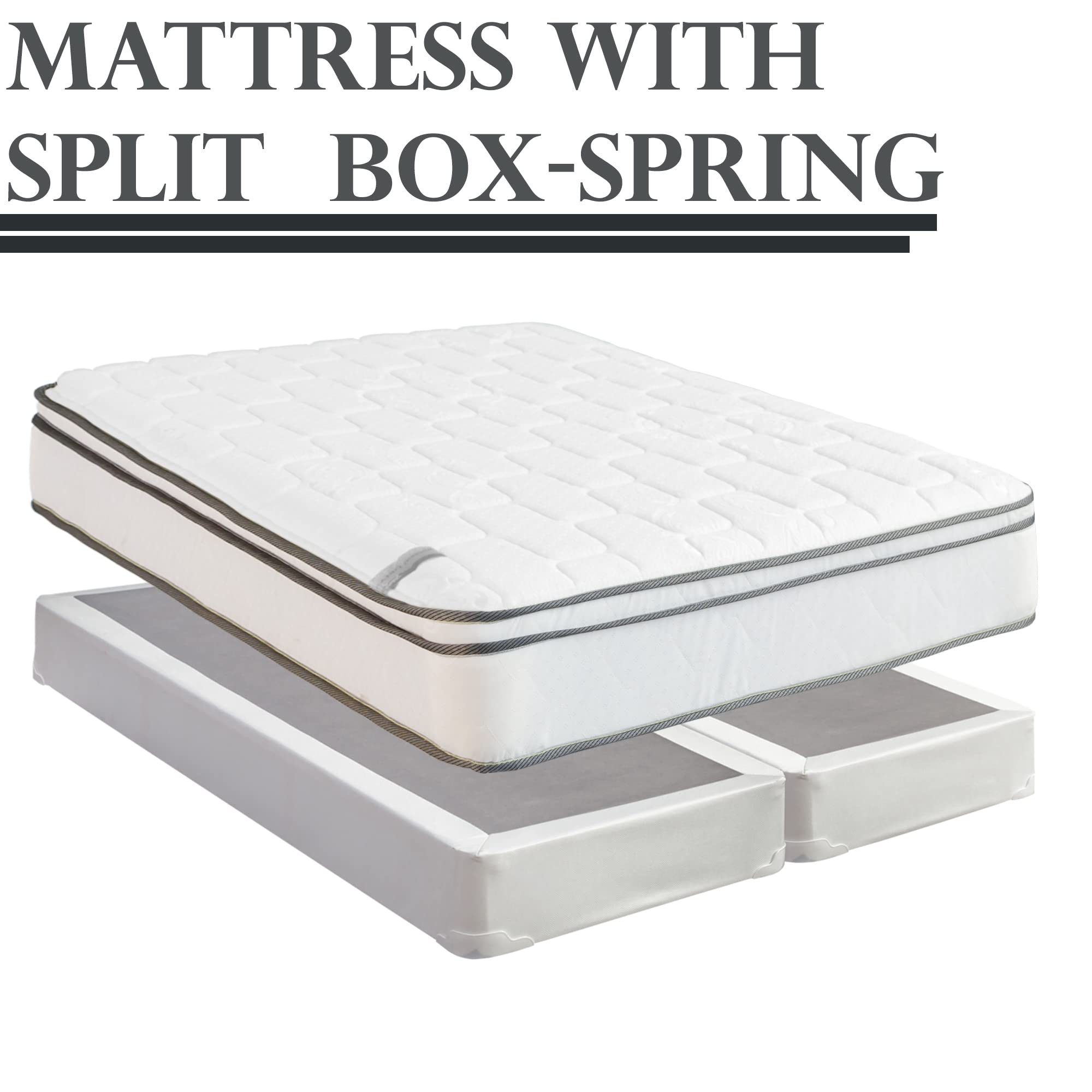 Mattress Solution Eurotop Pillowtop Innerspring Mattress And 4" Low Profile Split Wood Boxspring/Foundation Set, Full XL