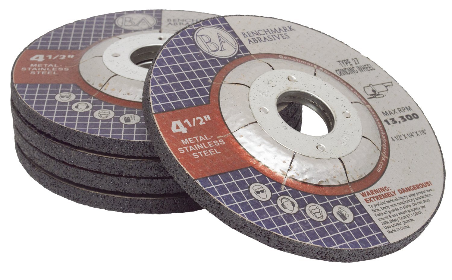 Benchmark Abrasives Grinder Cut Off Wheels 4 1/2 Inch Aluminum Oxide Depressed Center Thin Type 27 for Metals, .045" Thick 7/8" Arbor, Angle Grinder Cutting Disc, Grinding Cutting Wheel - 15 Pack