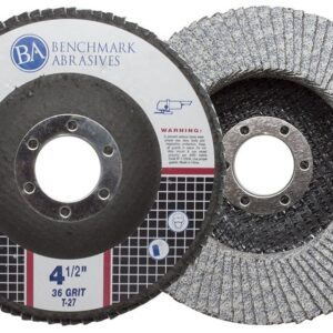 Benchmark Abrasives 4.5" x 7/8" Premium Stearate Coated Type 27 Flap Discs 4 1/2 for Angle Grinder - for Aluminum & Soft Metals - Sanding, Finishing, Grinding Wheels 4 1/2 Inch - (10 Pack) 36 Grit