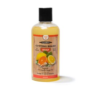 clark's cutting board organic soap - cleaner for butcher block, countertop and utensils - enriched with natural orange & lemon extracts - cleans and restores wood - use before food safe mineral oil