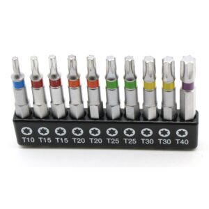 temo 10 pc color coded t10-t40 6 point torx impact ready 2 inch long screwdriver insert bit set