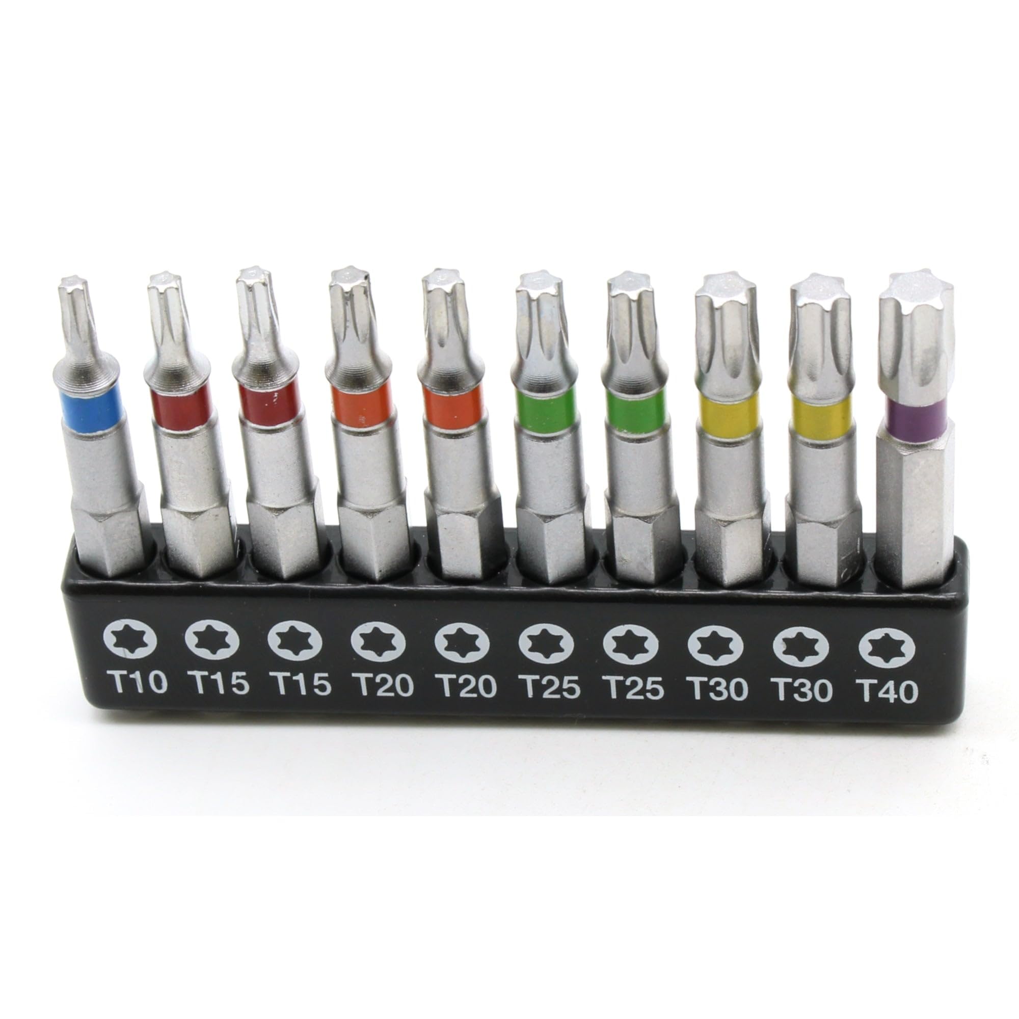 TEMO 10 pc Color Coded T10-T40 6 point Torx Impact Ready 2 Inch Long Screwdriver Insert Bit Set