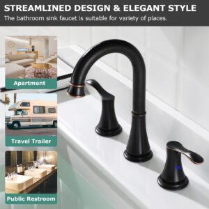 PARLOS Two-Handle High Arc Bathroom Faucet with Metal Pop Up Drain and cUPC Faucet Supply Lines Widespread 8 inch Deck Mounted,Oil Rubbed Bronze, Demeter 13652