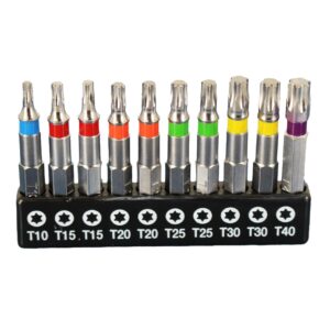 TEMO 10 pc Color Coded T10-T40 6 point Torx Impact Ready 2 Inch Long Screwdriver Insert Bit Set