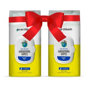 earthbath, hypo-allergenic grooming wipes - fragrance free dog wipes for paws and butt, best pet wipes for dogs with sensitive skin, made in usa, cruelty-free dog cleaning wipes - 100 count (2 pack)