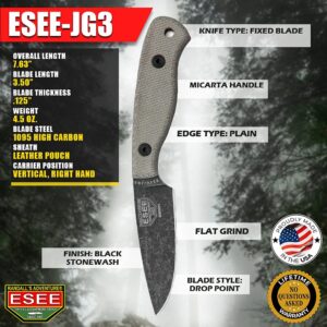 ESEE JG3 Black Oxide Fixed Blade w/Dark Tan Sheath - ESEE-JG3-BO