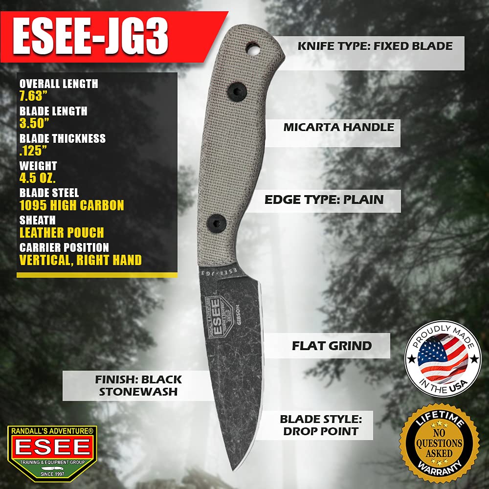 ESEE JG3 Black Oxide Fixed Blade w/Dark Tan Sheath - ESEE-JG3-BO