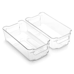 bino | stackable storage bins, medium - 2 pack the stacker collection clear plastic built-in handles bpa-free containers for organizing kitchen pantry multi-use organizer bins