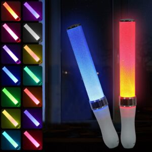 BINWO Reusable LED Glow Sticks(2Pack) with 15 Multicolor, Manual and Automatic Mode, Equipped with AAA Battery Powered LED Sticks, Concert Glowsticks, Raves, Emergency, (15+ Years Old)