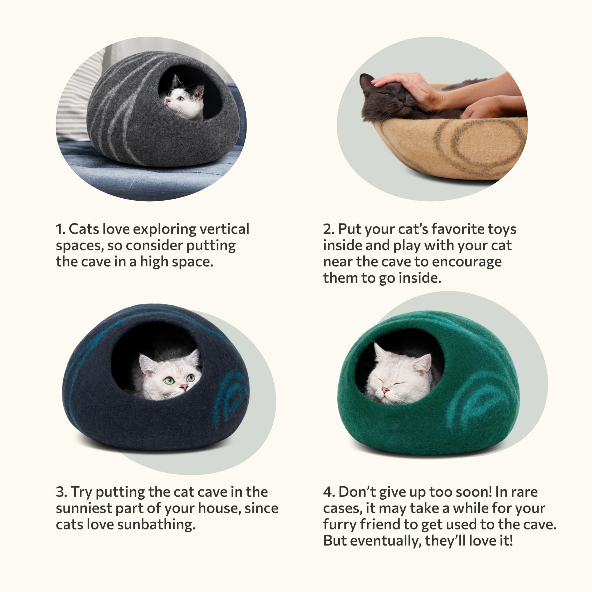 MEOWFIA Cat Cave – Premium Felt Cat Bed for Indoor Cats, Handmade 100% Merino Wool (Dark Shades) (Medium, Dark Grey)