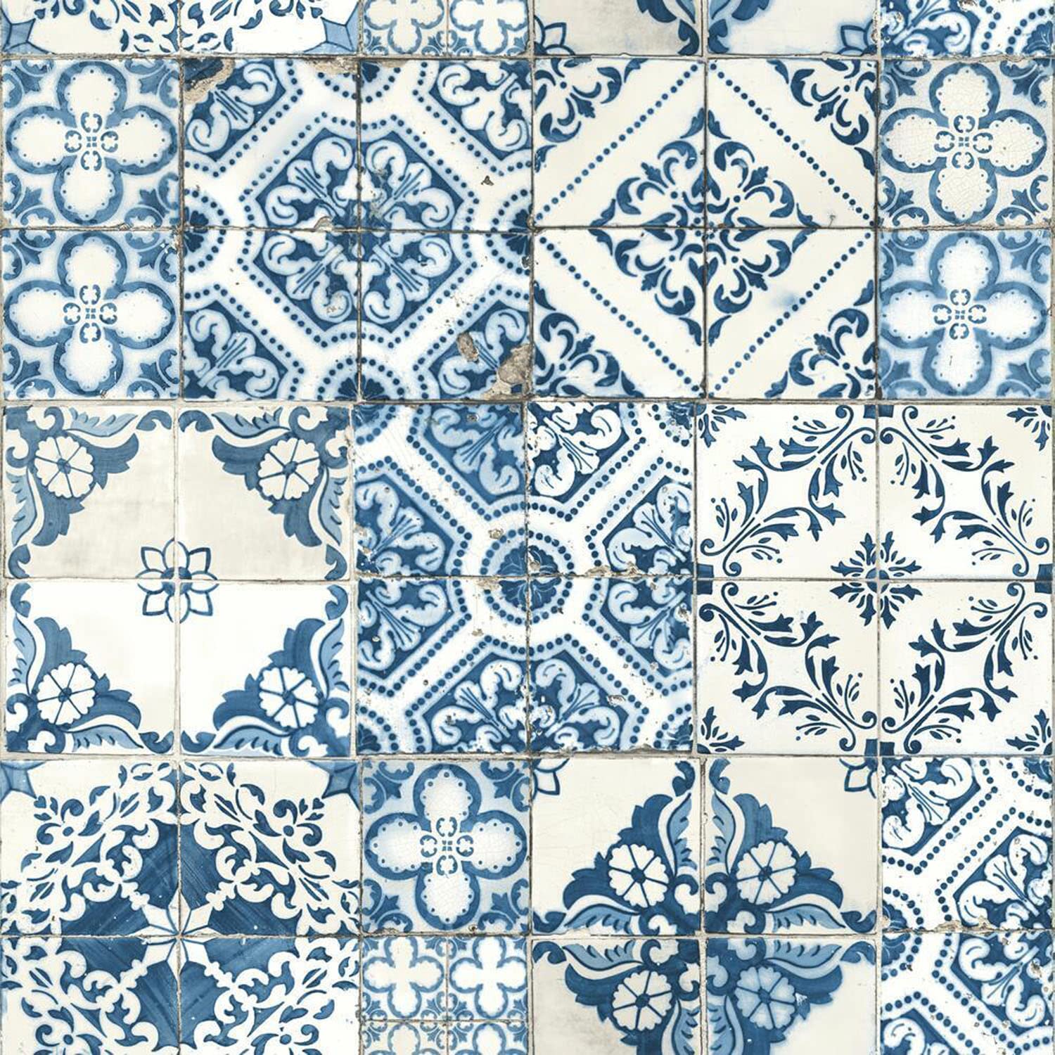 RoomMates RMK11083WP Blue Mediterranian Tile Peel and Stick Wallpaper 20.5" x 16.5 feet