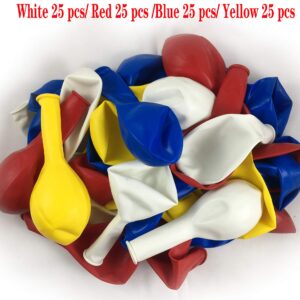 KADBANER White Yellow Red Blue Balloons,100-Pack,12-Inch Latex Balloons