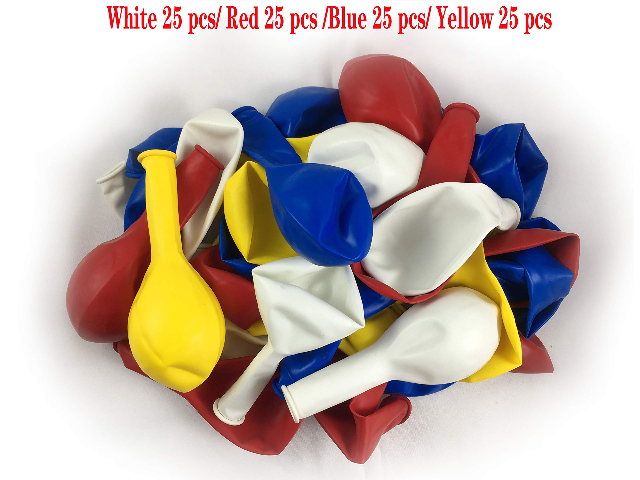 KADBANER White Yellow Red Blue Balloons,100-Pack,12-Inch Latex Balloons