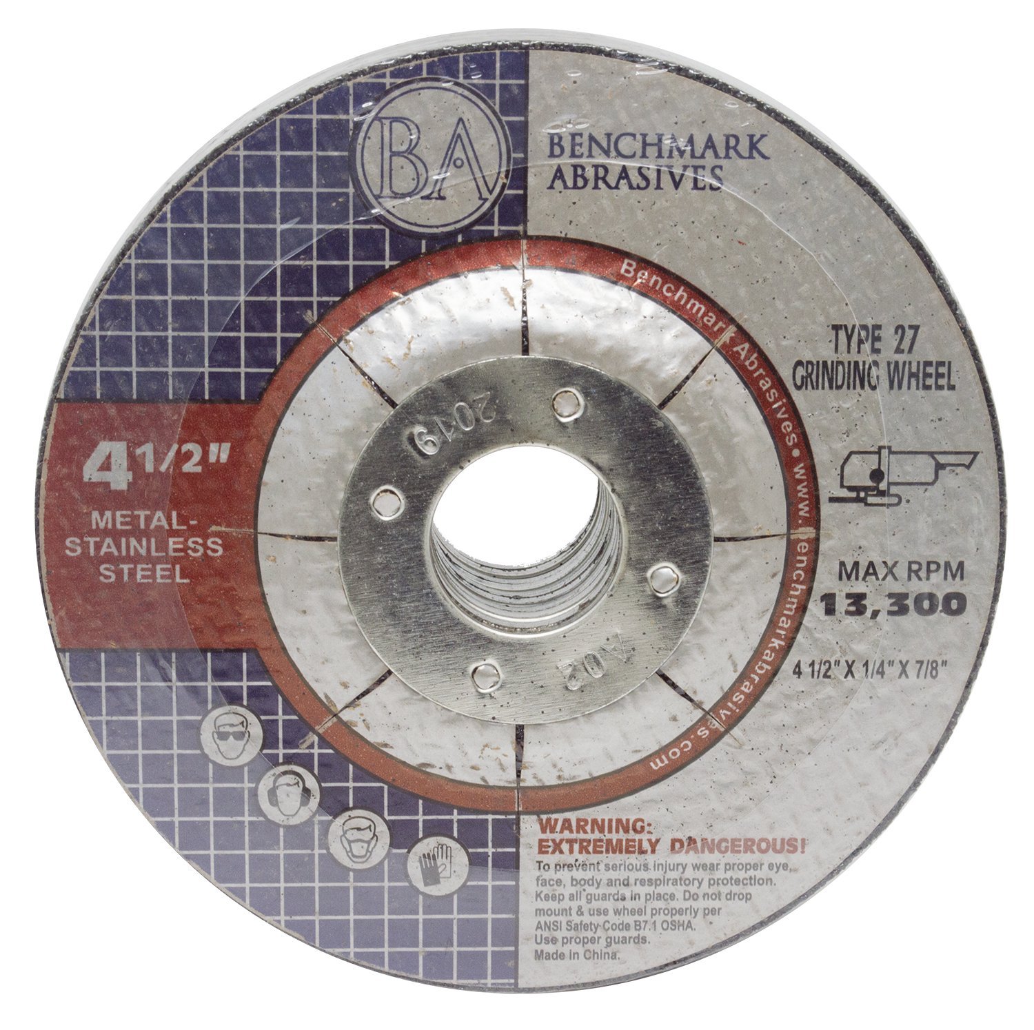 Benchmark Abrasives Grinder Cut Off Wheels 4 1/2 Inch Aluminum Oxide Depressed Center Thin Type 27 for Metals, .045" Thick 7/8" Arbor, Angle Grinder Cutting Disc, Grinding Cutting Wheel - 15 Pack