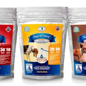 SuperGravy Original Trio- 30-Scoop bags- Natural Dog Food Gravy Topper - Hydration Broth Food Mix - Human Grade – Kibble Seasoning for Picky Eaters – Gluten Free Grain Free Total 90 Scoops