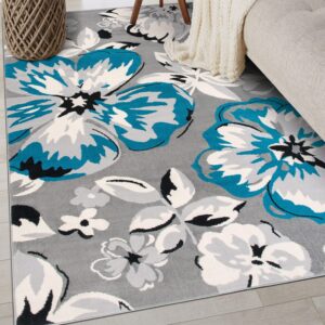 rugshop modern floral design area rug for living room,bedroom,home office,kitchen non shedding area rug 3'1" x 5' blue