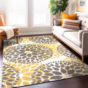 rugshop modern floral circles design for living room,bedroom,home office,kitchen non shedding area rug 5' x 7' yellow