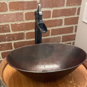 SimplyCopper 17" Oval Copper Vessel Bath Sink with 13" Waterfall Faucet and Daisy Drain Inlcuded