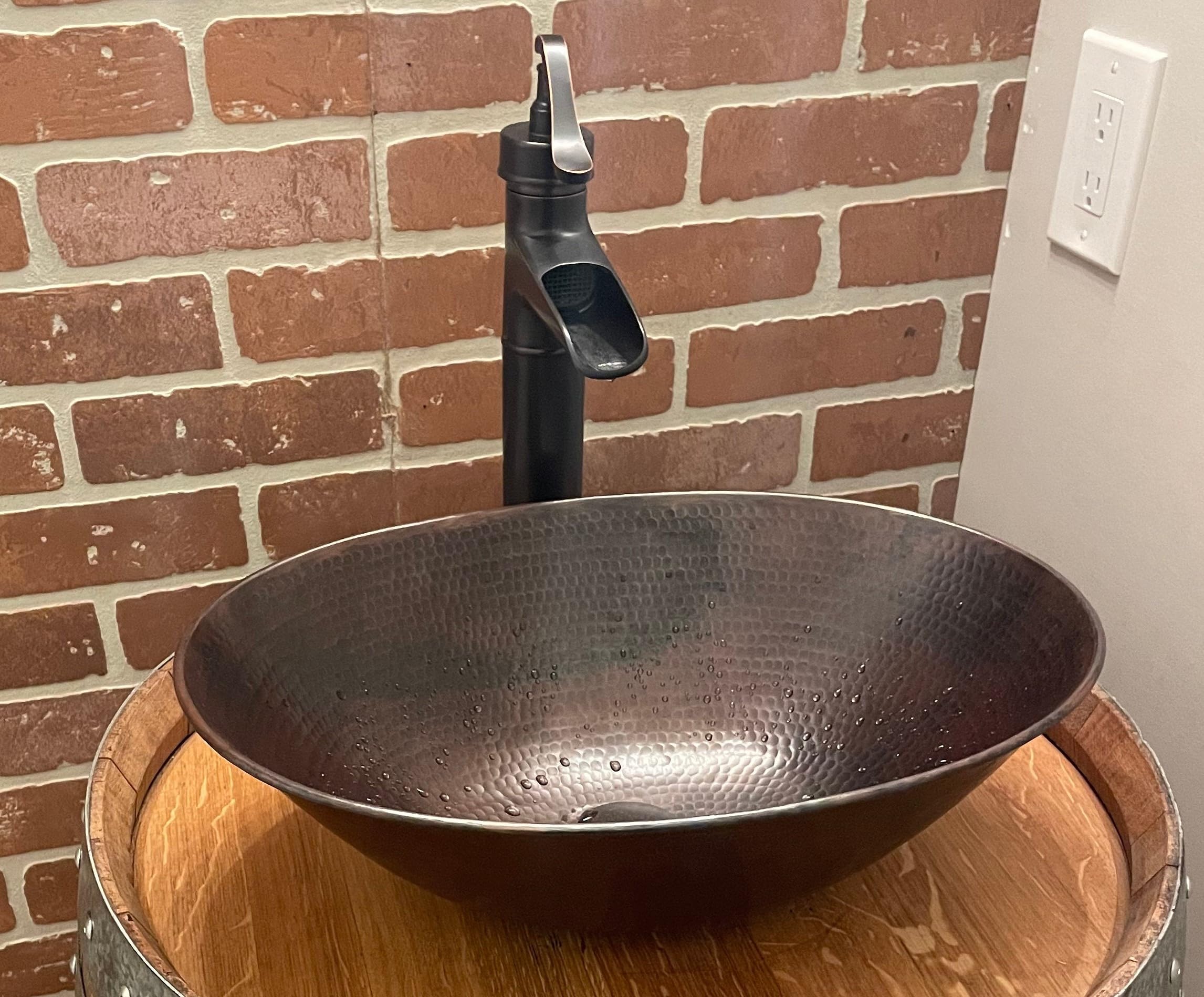 SimplyCopper 17" Oval Copper Vessel Bath Sink with 13" Waterfall Faucet and Daisy Drain Inlcuded