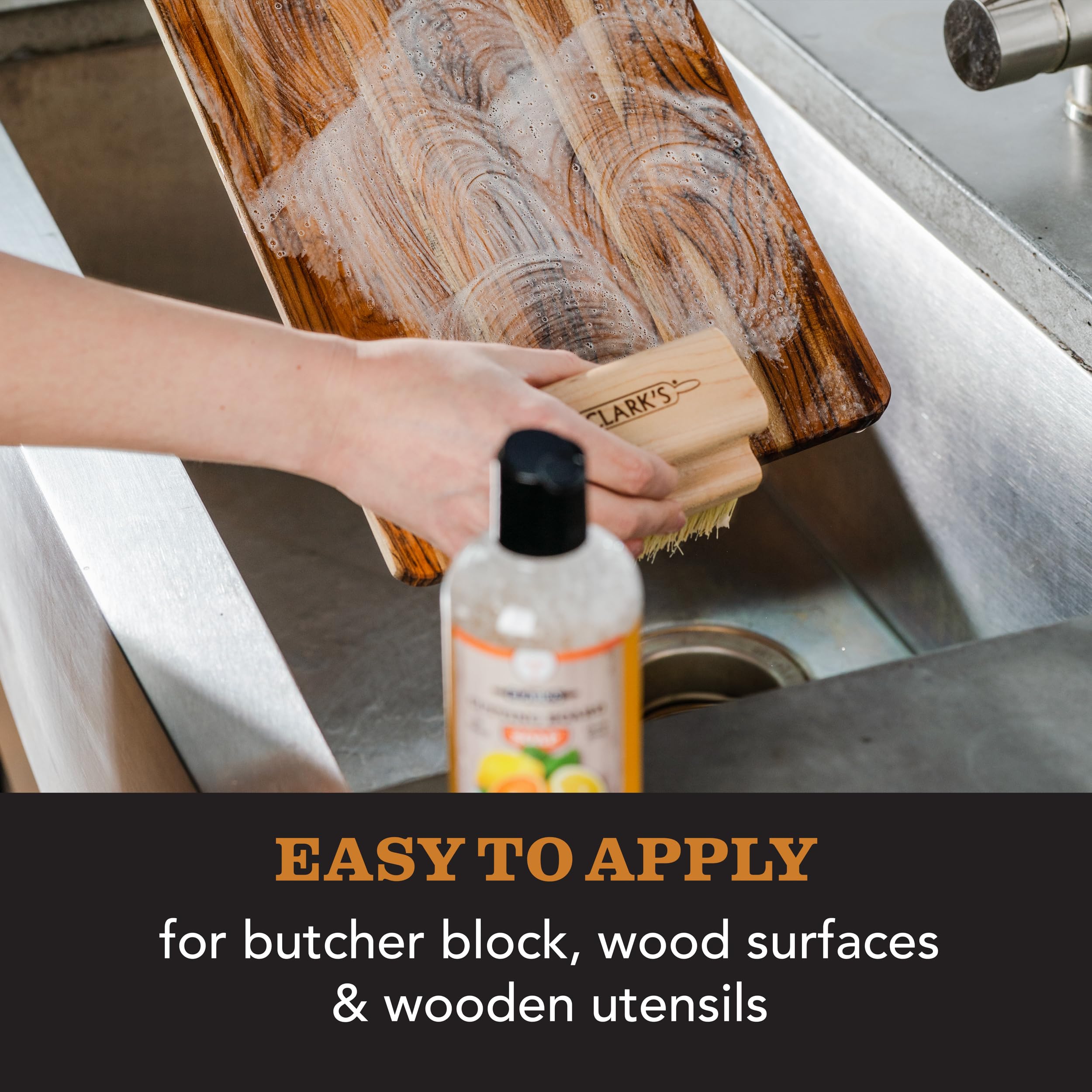 CLARK'S Cutting Board Organic Soap - Cleaner for Butcher Block, Countertop and Utensils - Enriched with Natural Orange & Lemon Extracts - Cleans and Restores Wood - Use Before Food Safe Mineral Oil