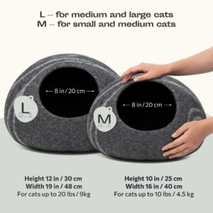 MEOWFIA Cat Cave – Premium Felt Cat Bed for Indoor Cats, Handmade 100% Merino Wool (Dark Shades) (Medium, Dark Grey)