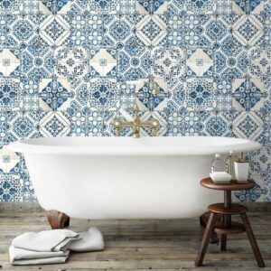 RoomMates RMK11083WP Blue Mediterranian Tile Peel and Stick Wallpaper 20.5" x 16.5 feet