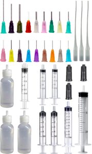 dispensers applicator kit - syringes, plastic squeeze bottles, and needle tips works for precisely delivery grease, oil dispensing, liquid glue and ink