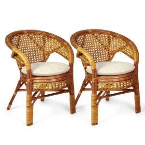 set of 2 pelangi handmade rattan dining wicker chairs colonial color w/cushion