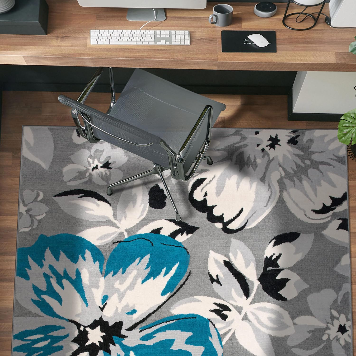 Rugshop Modern Floral Design Area Rug for Living Room,Bedroom,Home Office,Kitchen Non Shedding Area Rug 3'1" x 5' Blue