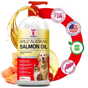 wild alaskan salmon oil for dogs, cats, ferrets: unscented anti-itch skin and coat supplement with omega-3 vitamins - liquid fish allergy relief pump on food - kitten supplies & accessories stuff